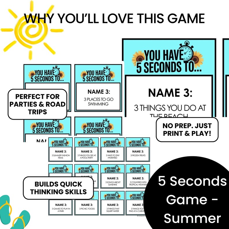 5 Seconds Game - Summer Edition | Party Game | Printable Family Fun ...