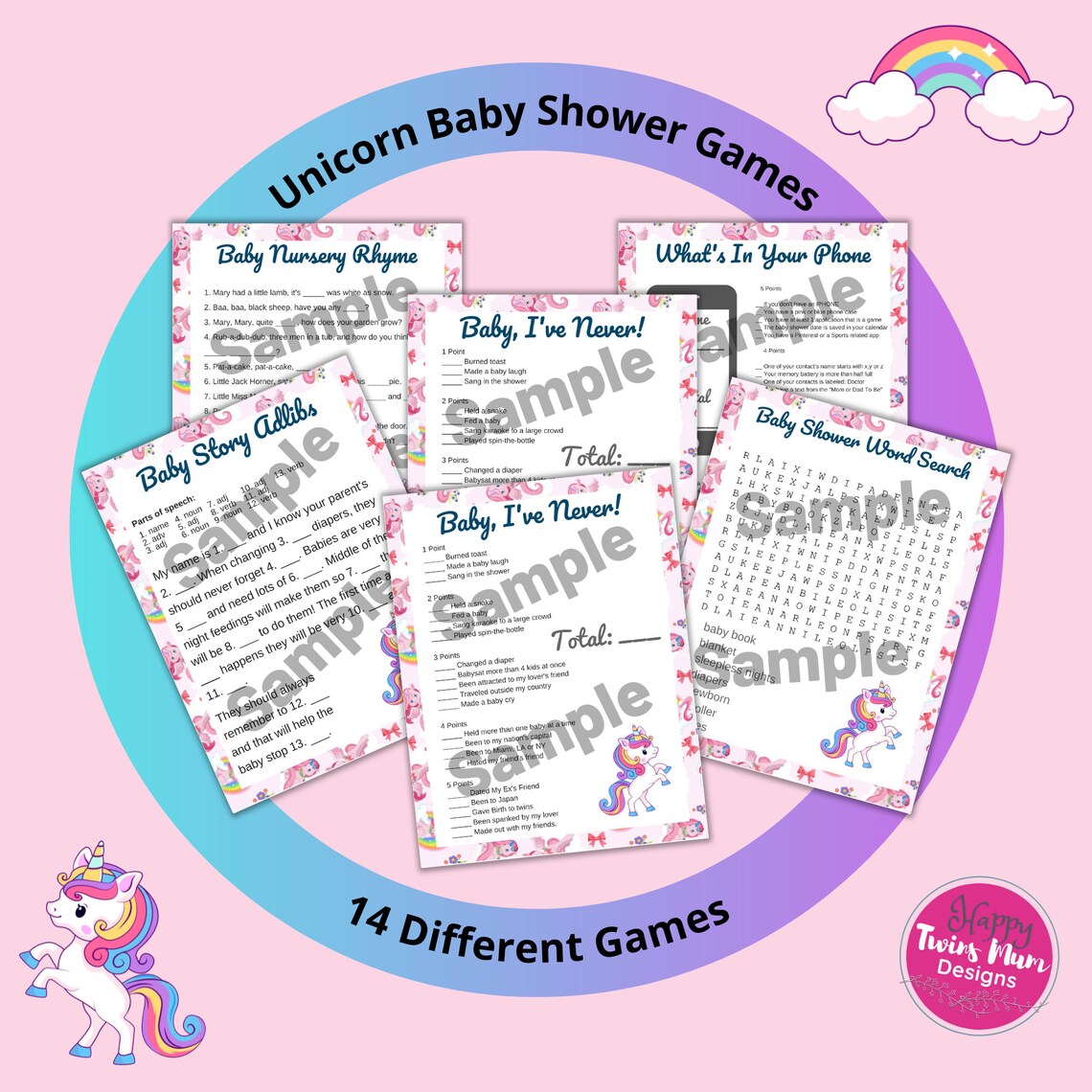 Unicorn Baby Shower Games Unicorn Baby Shower Games Printable Fun ...
