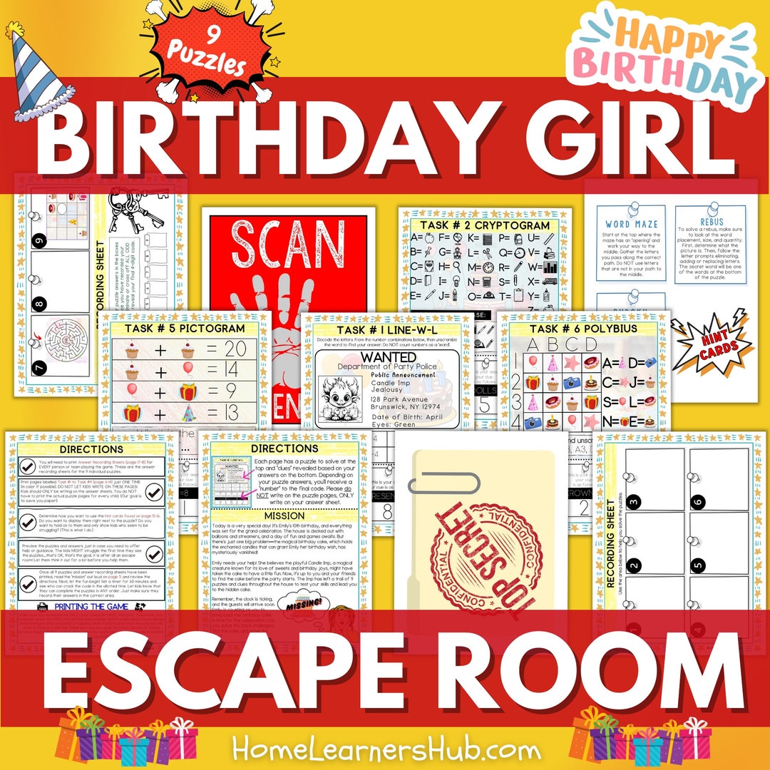 Birthday Girl Escape Room Printables Kit Family Game Night DIY ...