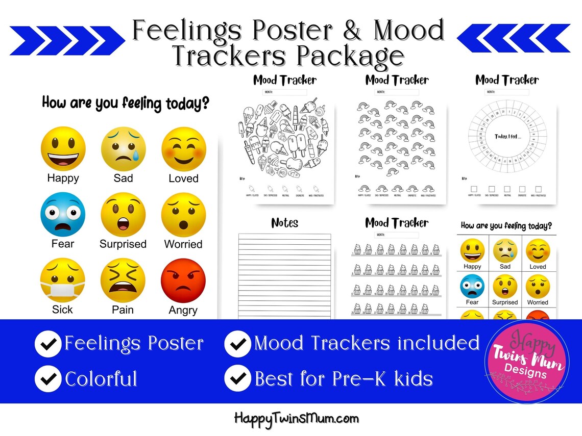 Feelings Posters Mood Trackers Emotions Chart Homeschool - Etsy