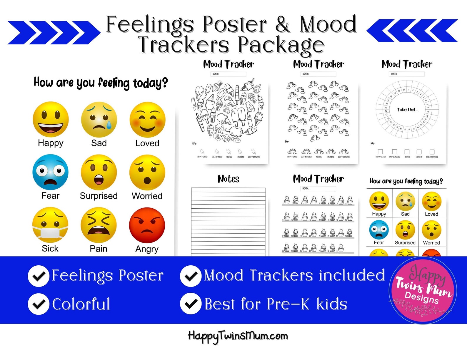 Feelings Posters Mood Trackers Emotions Chart Homeschool - Etsy