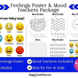 Feelings Posters Mood Trackers Emotions Chart SEL Cards for Self ...