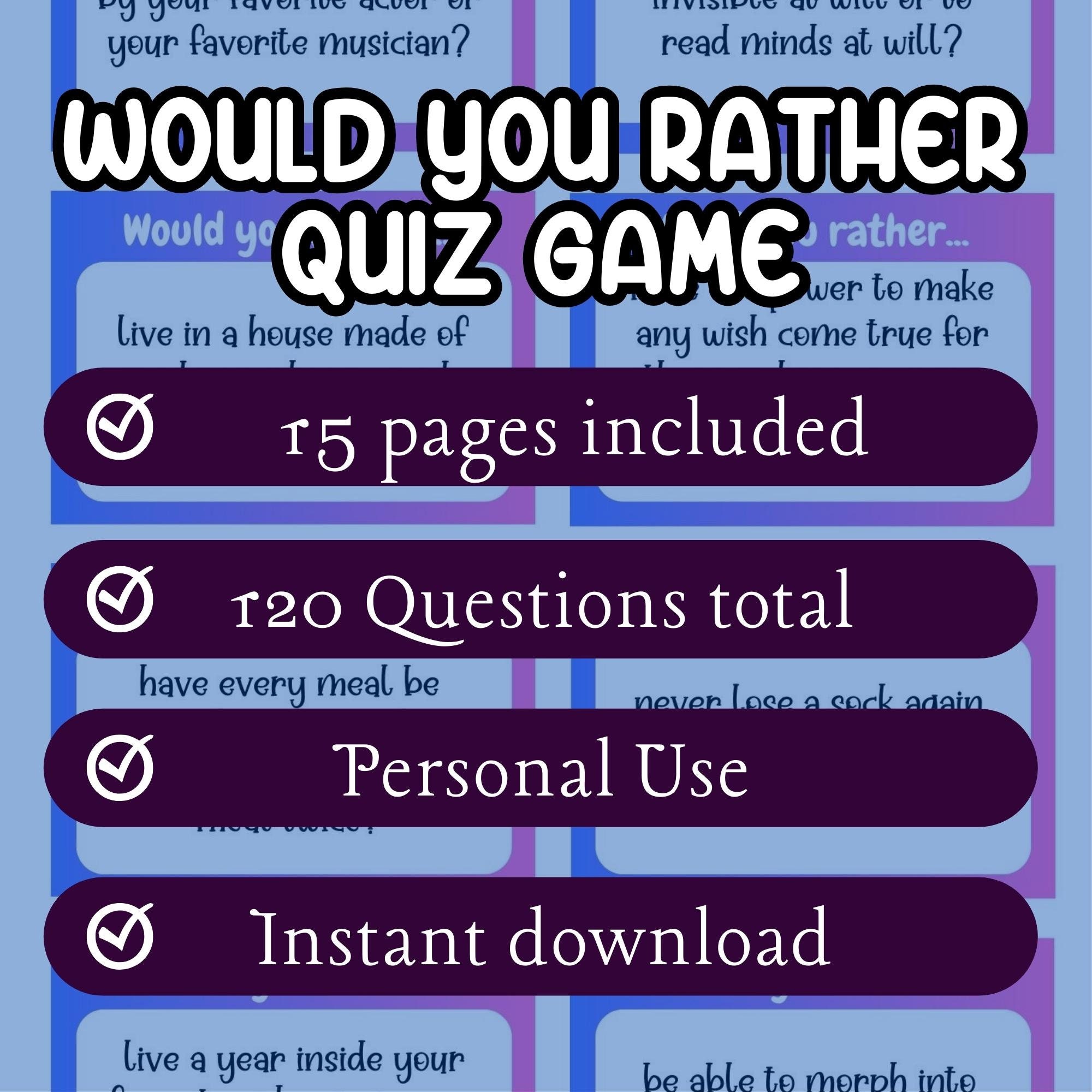 Would You Rather Cards| Road Trip Game and Questions| Travel Idea Fun ...