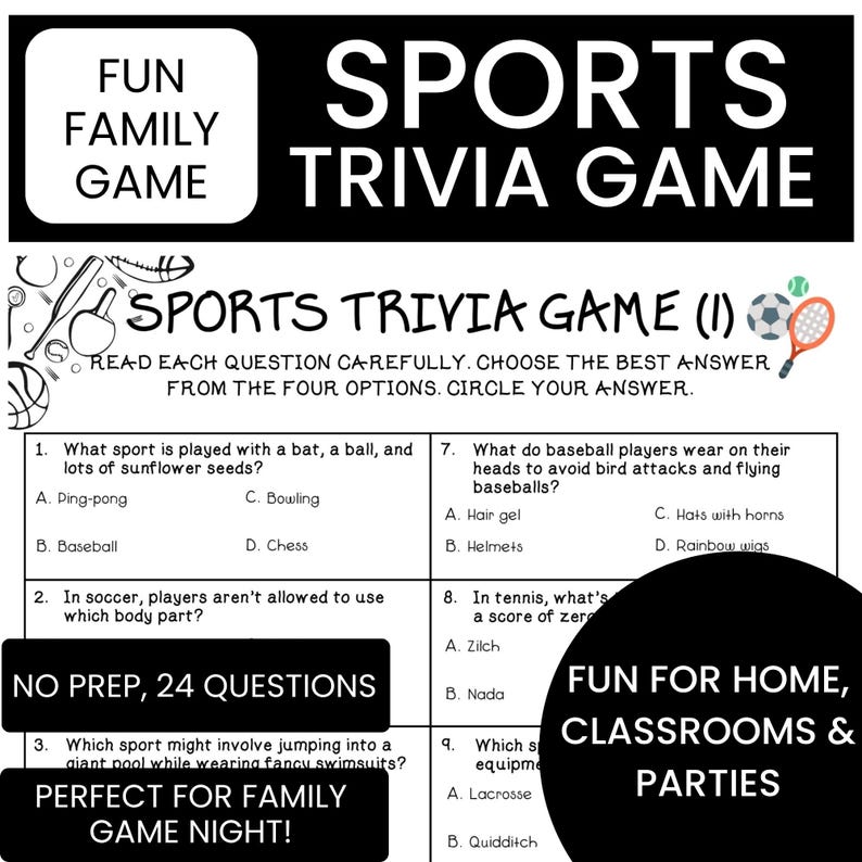 Sports Trivia Game | Printable Kids Quiz | Fun Multiple Choice Sports ...