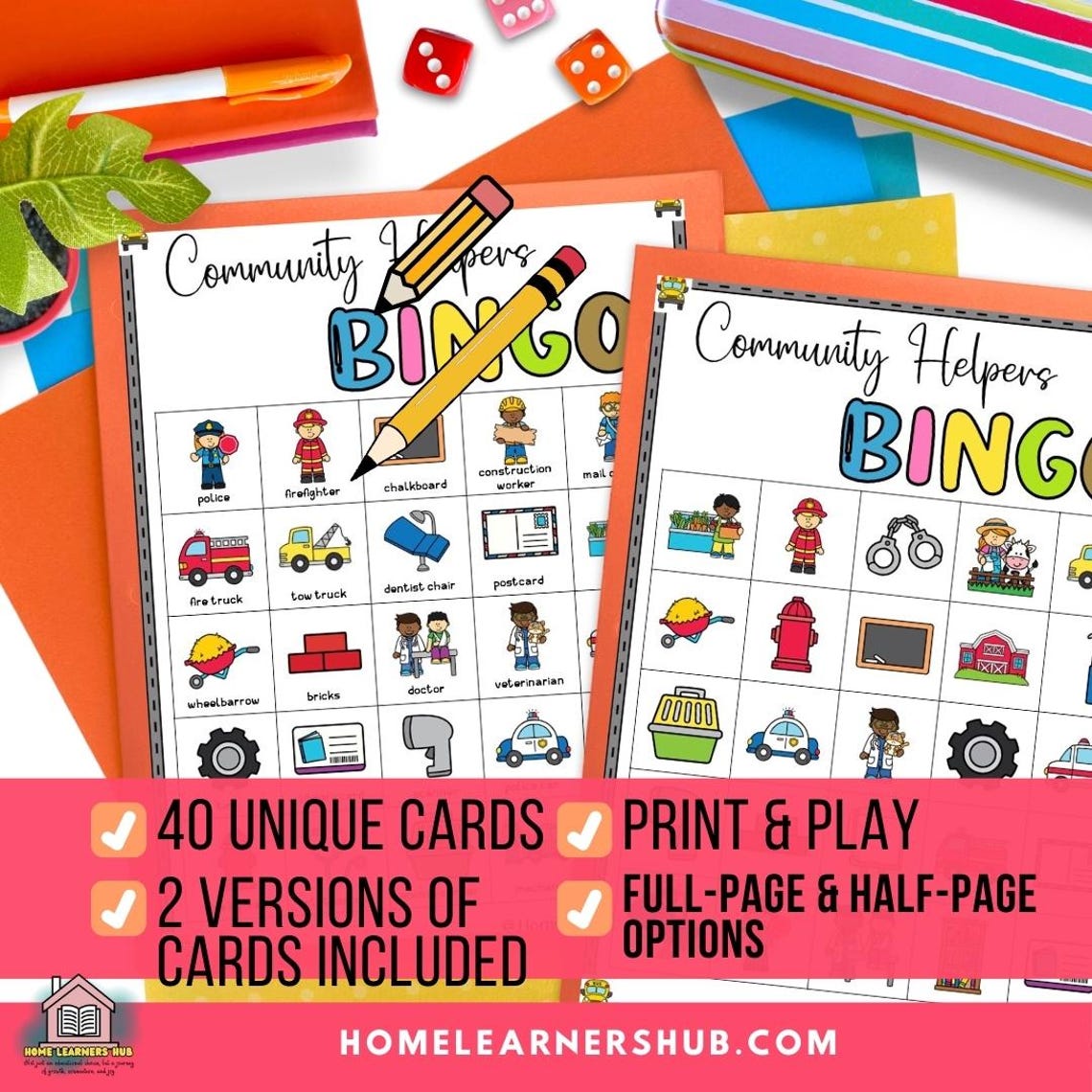 Community Helpers Bingo Cards 5x5 | Word + Picture Versions | Classroom ...