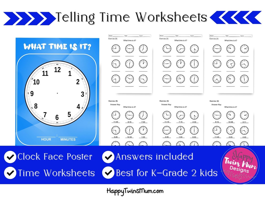 Telling Time Worksheets| Learning Activity Book for Kids| Homeschool ...