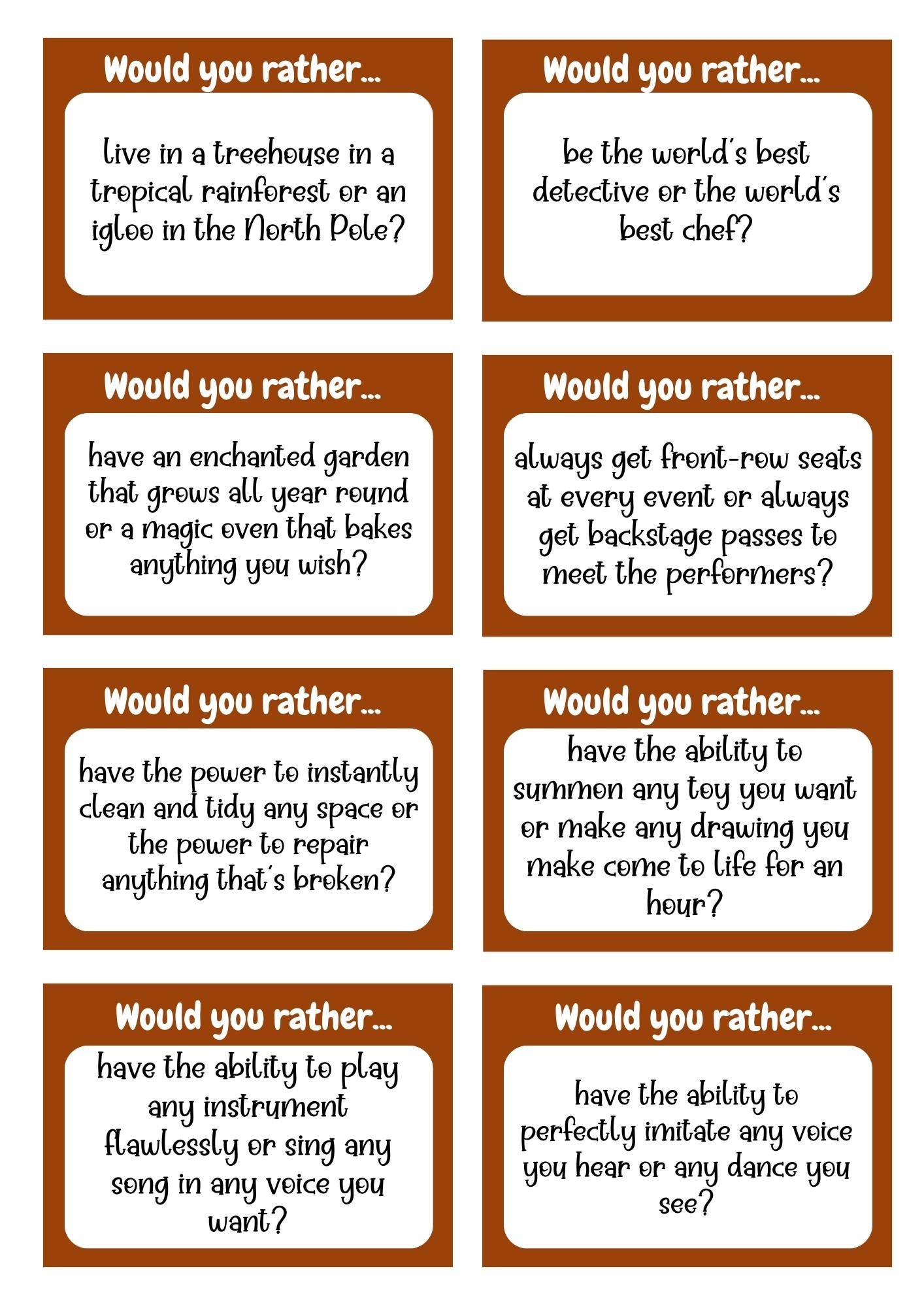 Would You Rather Cards| Road Trip Game and Questions| Travel Idea Fun ...