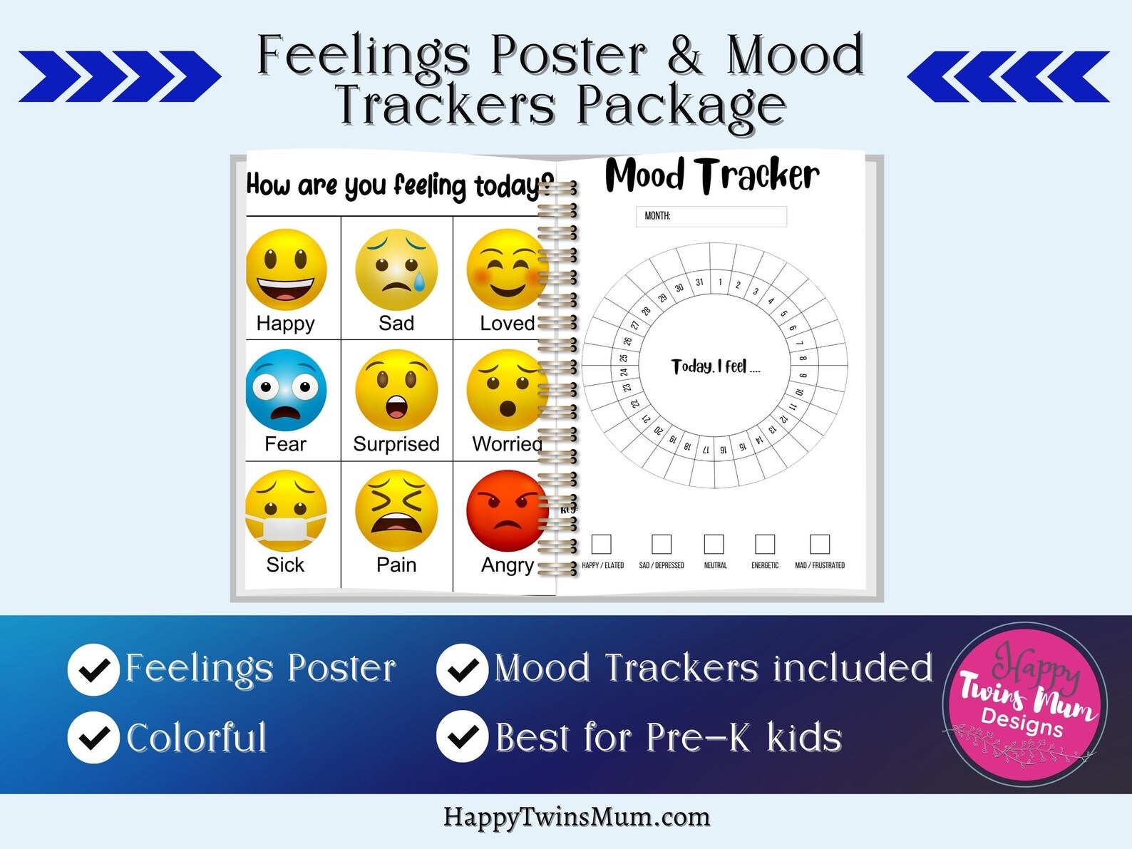 Feelings Posters Mood Trackers Emotions Chart Homeschool - Etsy