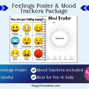 Feelings Posters Mood Trackers Emotions Chart SEL Cards for Self ...