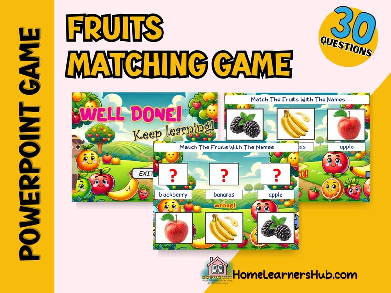 Powerpoint Games| Fruits Matching Game for Kids| Classroom Activities ...