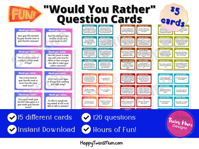 Would You Rather Cards| Road Trip Game and Questions| Travel Idea Fun ...