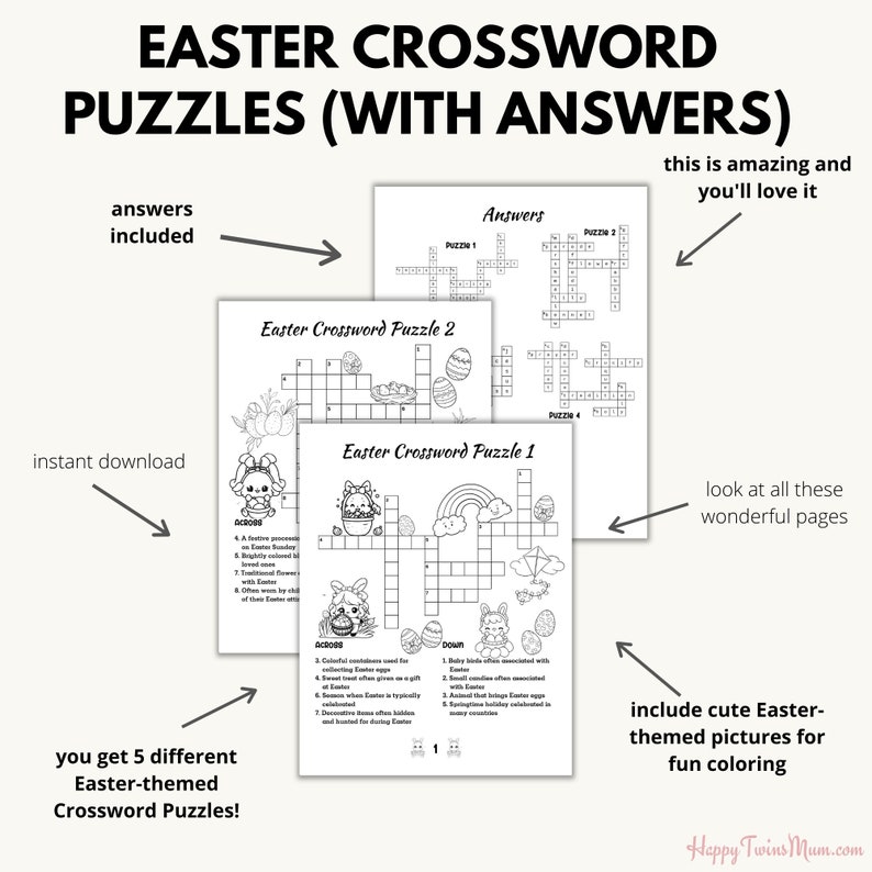Easter Crossword Puzzles for Kids| Printable Easter Activity for Kids ...