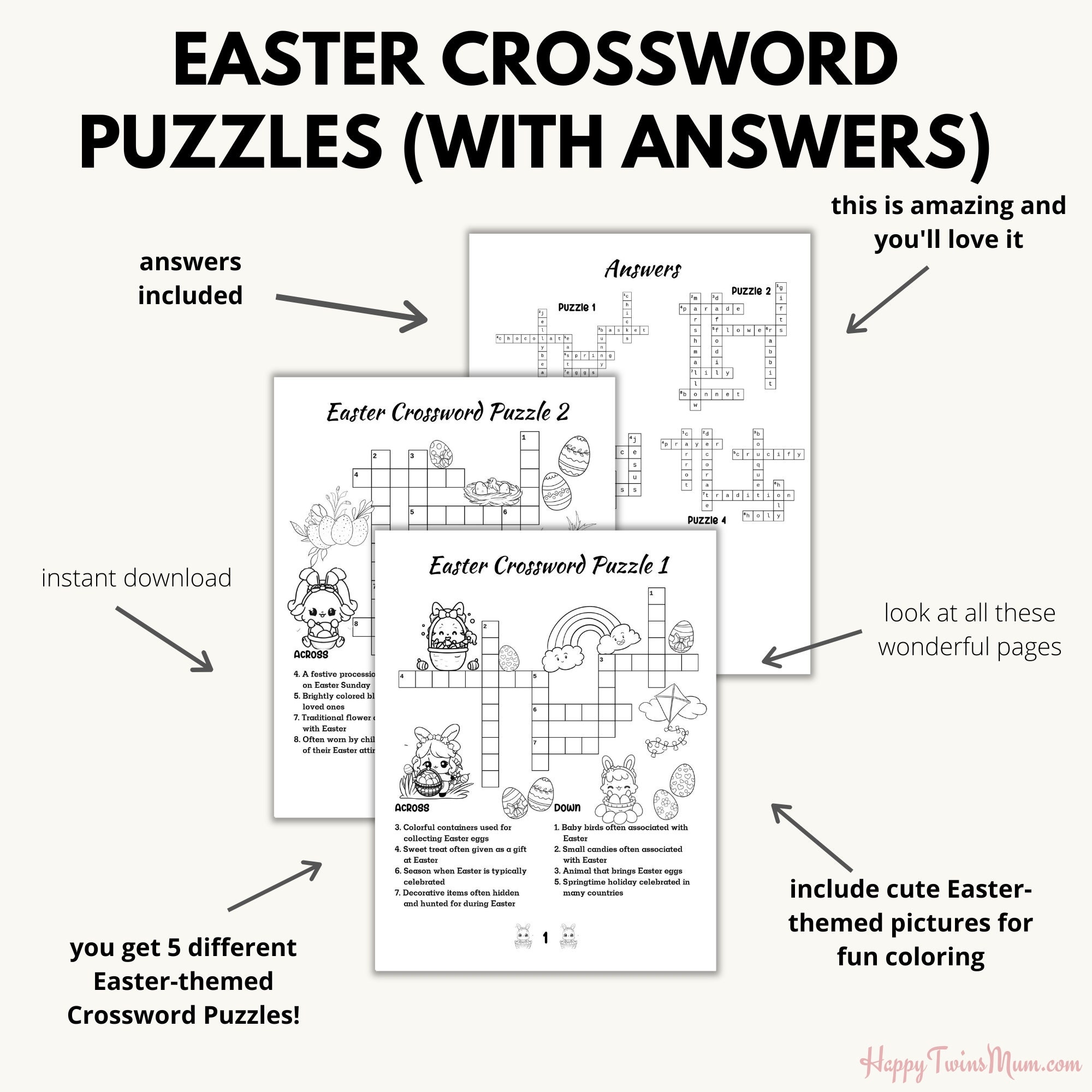 Easter Crossword Puzzles for Kids| Printable Easter Activity for Kids ...