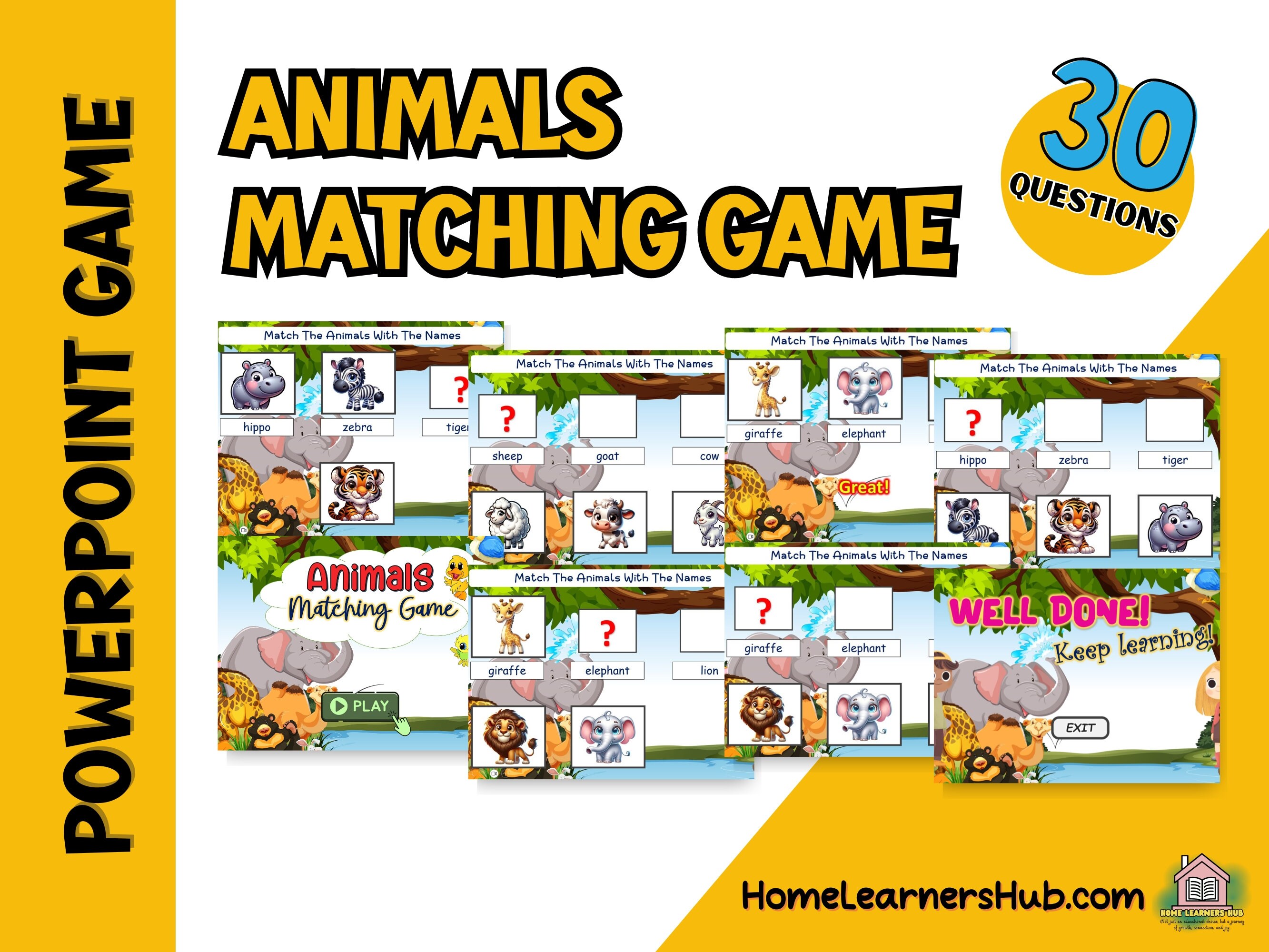 Powerpoint Games| Animals Matching Game for Kids| Classroom Activity ...