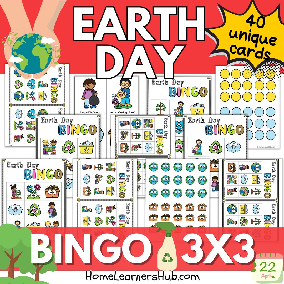 Earth Day Bingo Game for Kids | Printable 3x3 Bingo Cards | Earth Day ...