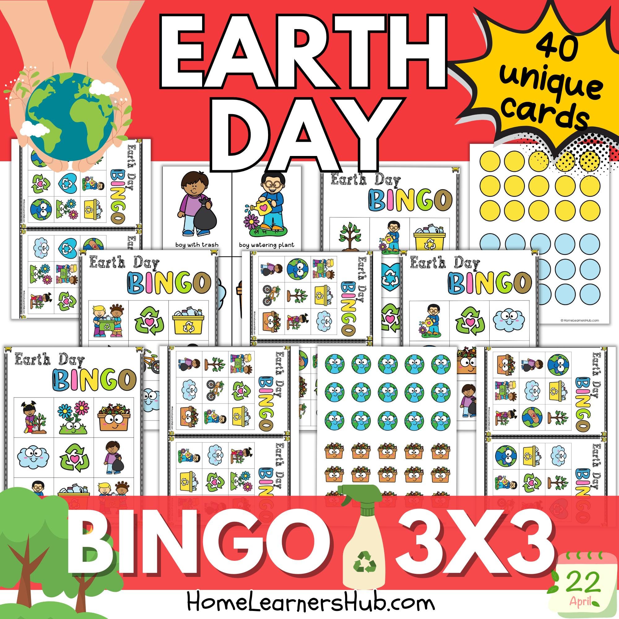 Earth Day Bingo Game for Kids | Printable 3x3 Bingo Cards | Earth Day ...