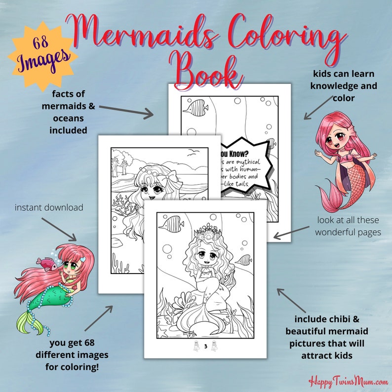 Mermaid Coloring Book| Mermaid Coloring Pages for Girls, Teens & Kids ...