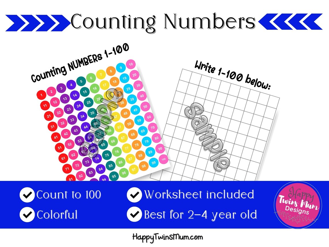 Counting Numbers 1-100 Education Printable| Numbers 1-100 Chart| Homeschool Printable ...