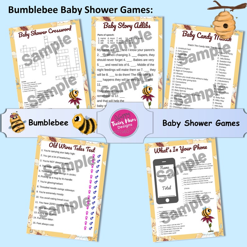 Bumblebee Baby Shower Games Baby Shower Games Ideas | Etsy