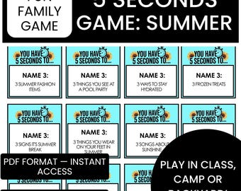 5 Seconds Game - Summer Edition | Party Game | Printable Family Fun ...
