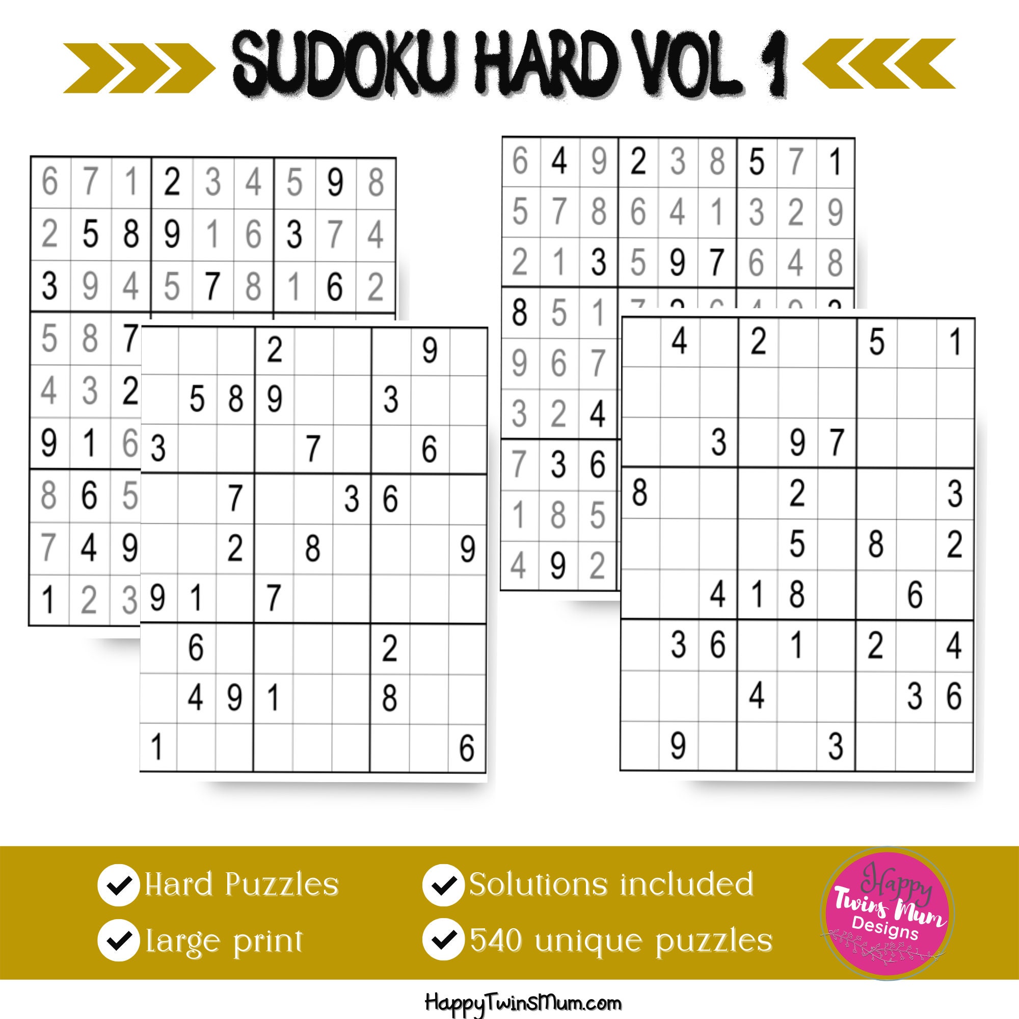 Printable Sudoku Hard for Adults Vol 1 540 Different Sudoku Puzzles ...
