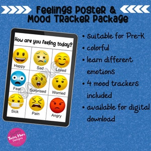 Feelings Posters Mood Trackers Emotions Chart SEL Cards for Self ...