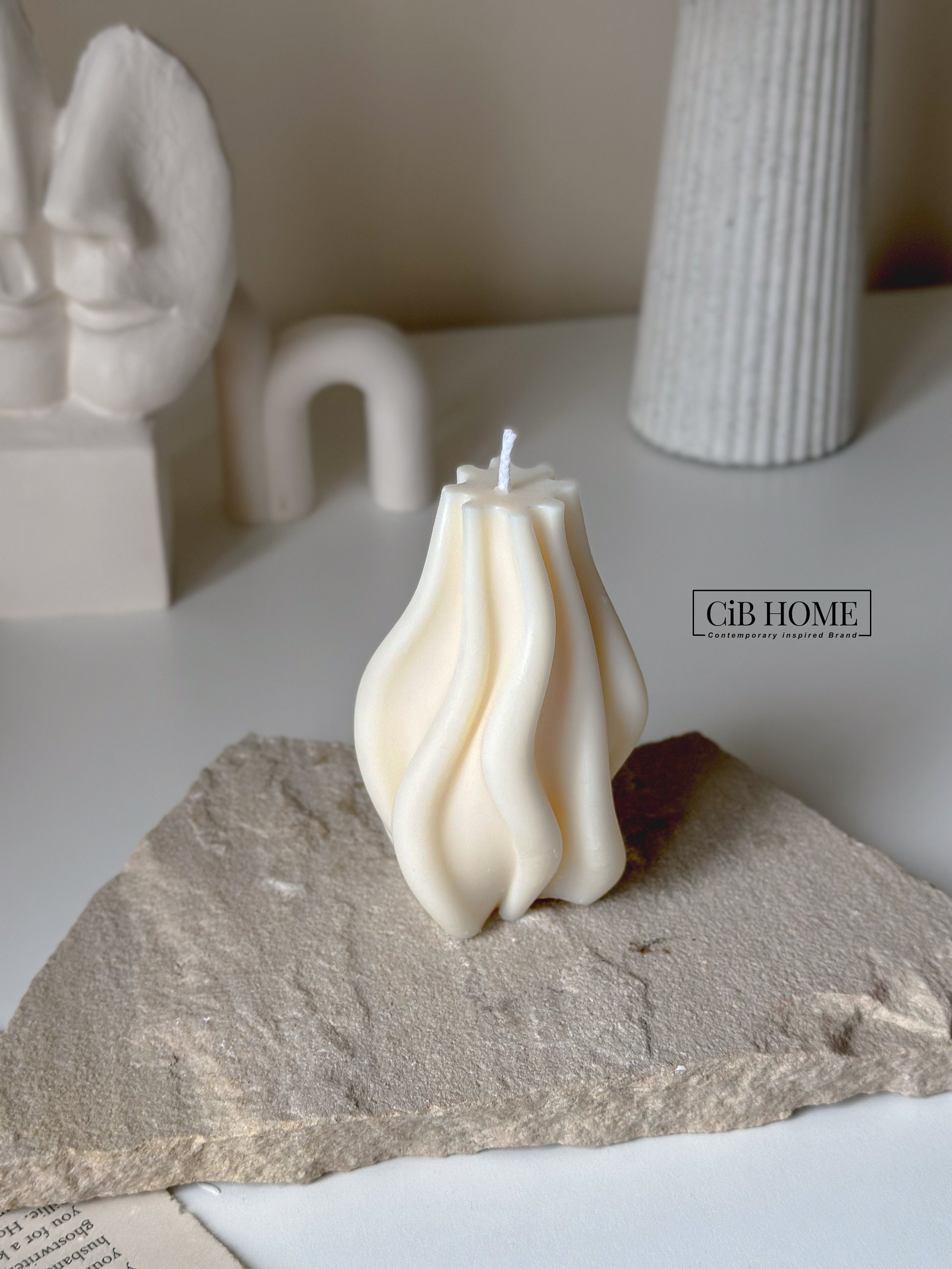 Textured Waves Pillar Candle, Abstract Wavy Candle, Irregular Geometric ...