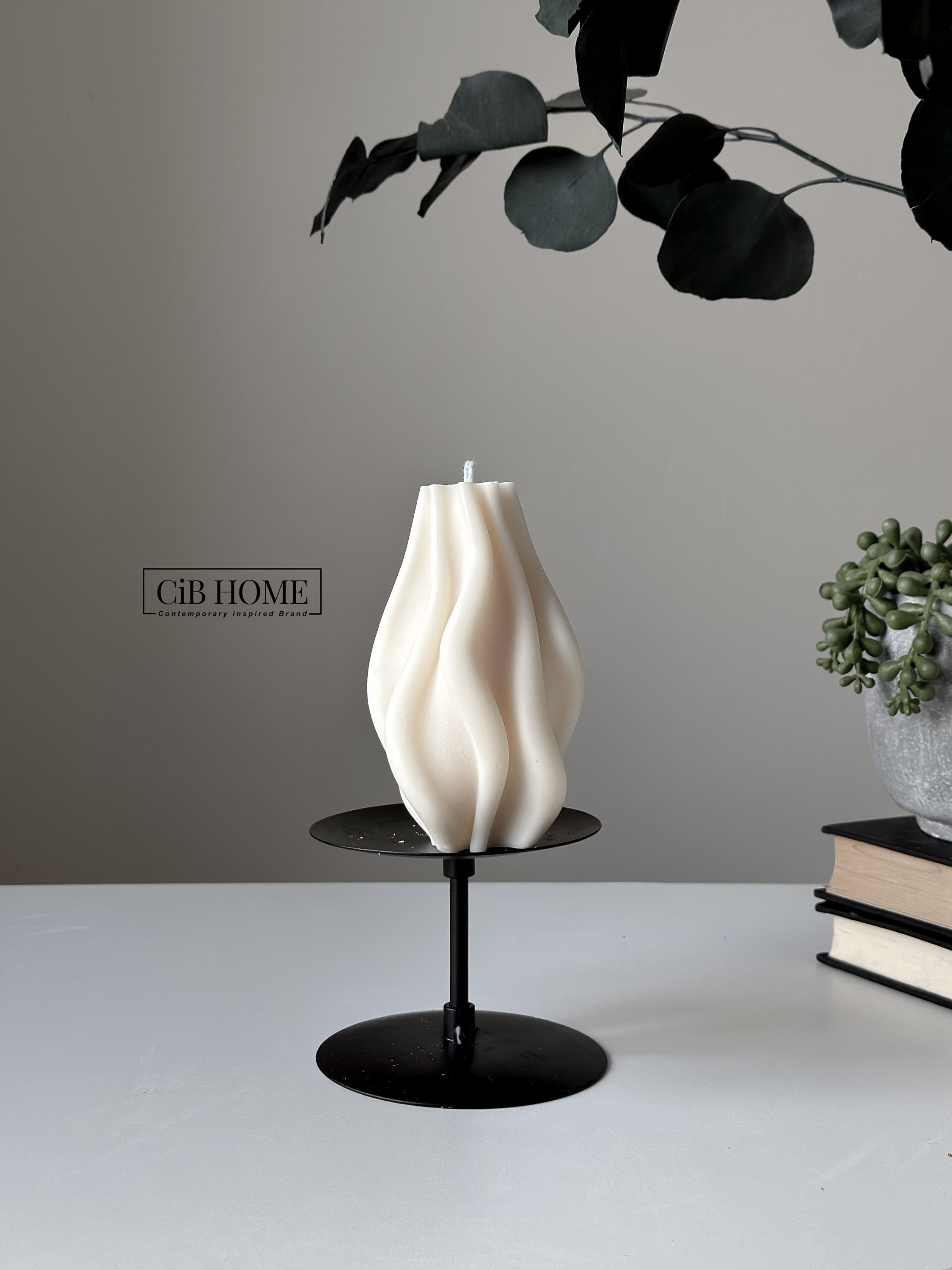 Textured Waves Pillar Candle, Abstract Wavy Candle, Irregular Geometric ...