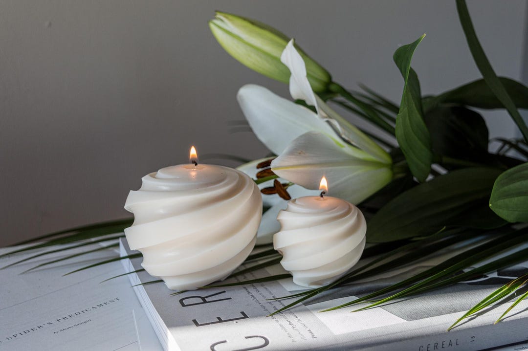 Twisted Sphere Candle Set of 2, Sphere Ball Candle Set, Small & Large ...