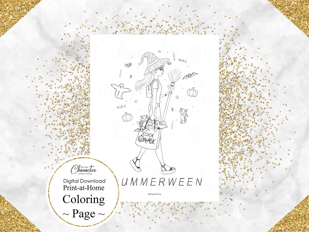Summerween Shopper ~ Coloring Page ~ Print-at-home ~ Digital Download ...