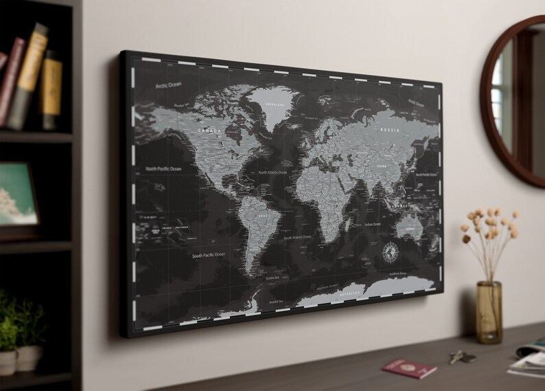 Custom Pushpin World Map Canvas Modern Travel Pinboard for - Etsy