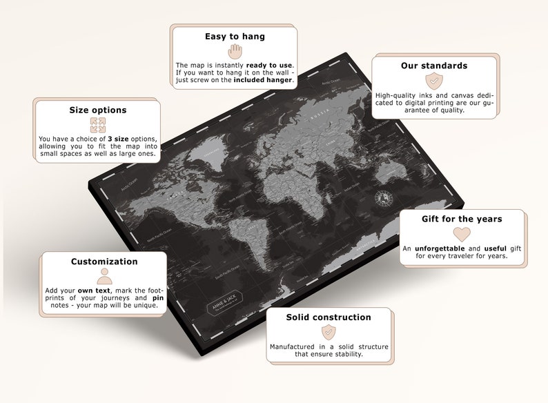 Custom Pushpin World Map Canvas Modern Travel Pinboard for - Etsy