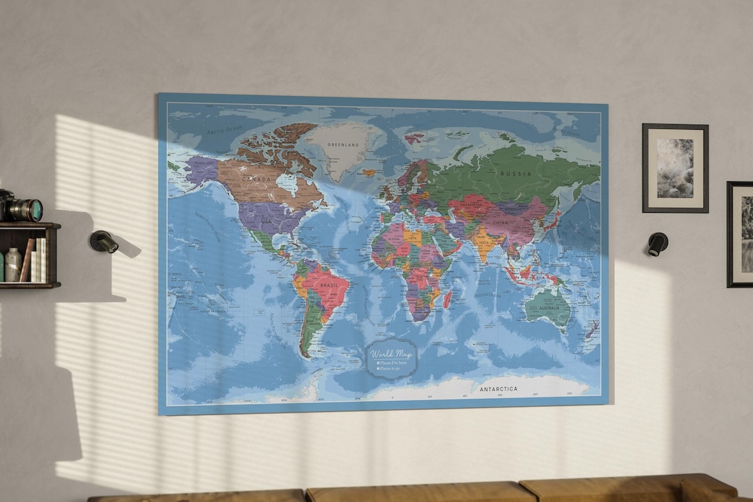 Personalized Travel World Map Push Pin Canvas Pinboard Handmade Home ...