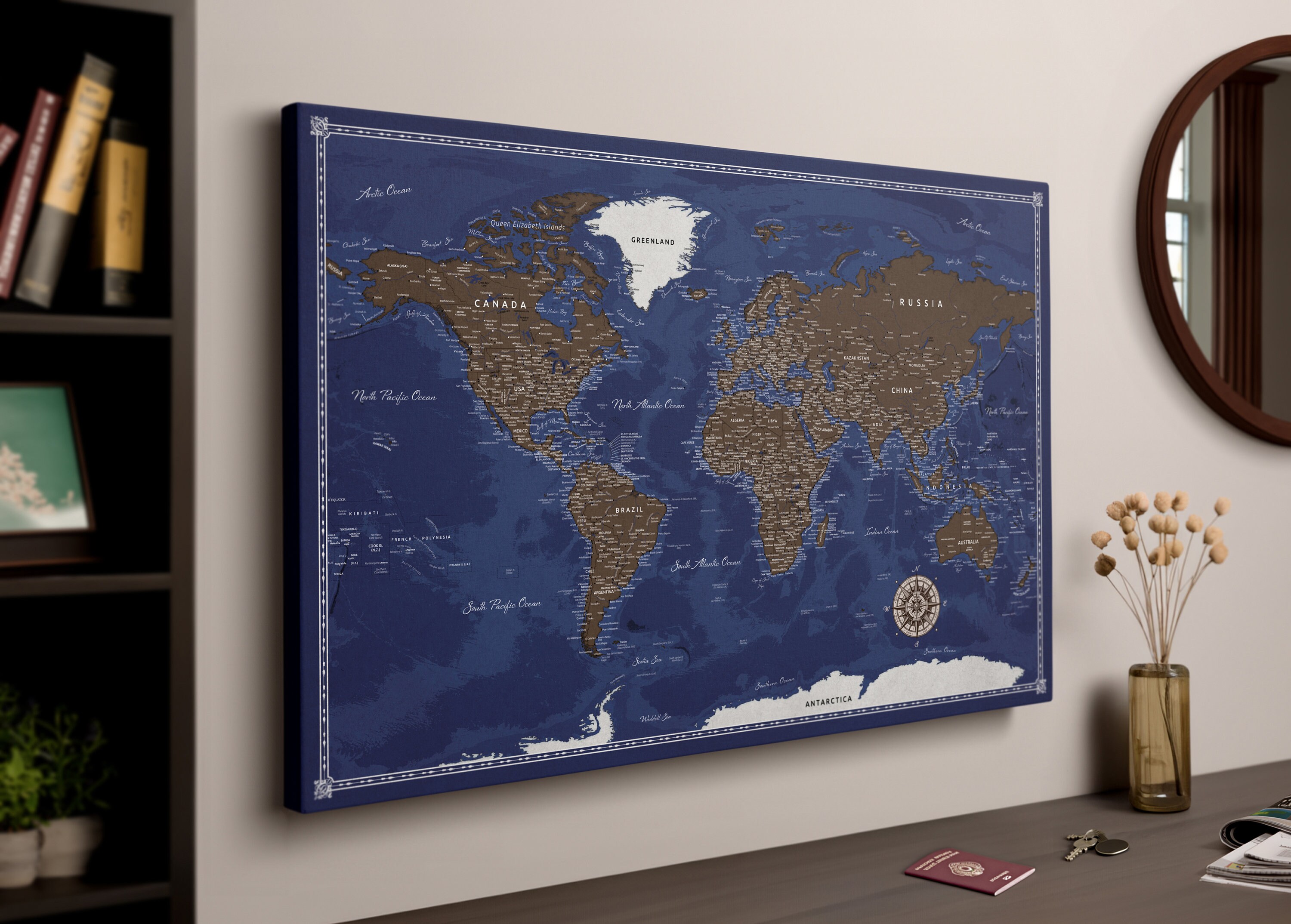 Customized World Travel Map on Canvas With Pins Ideal for Tracking ...