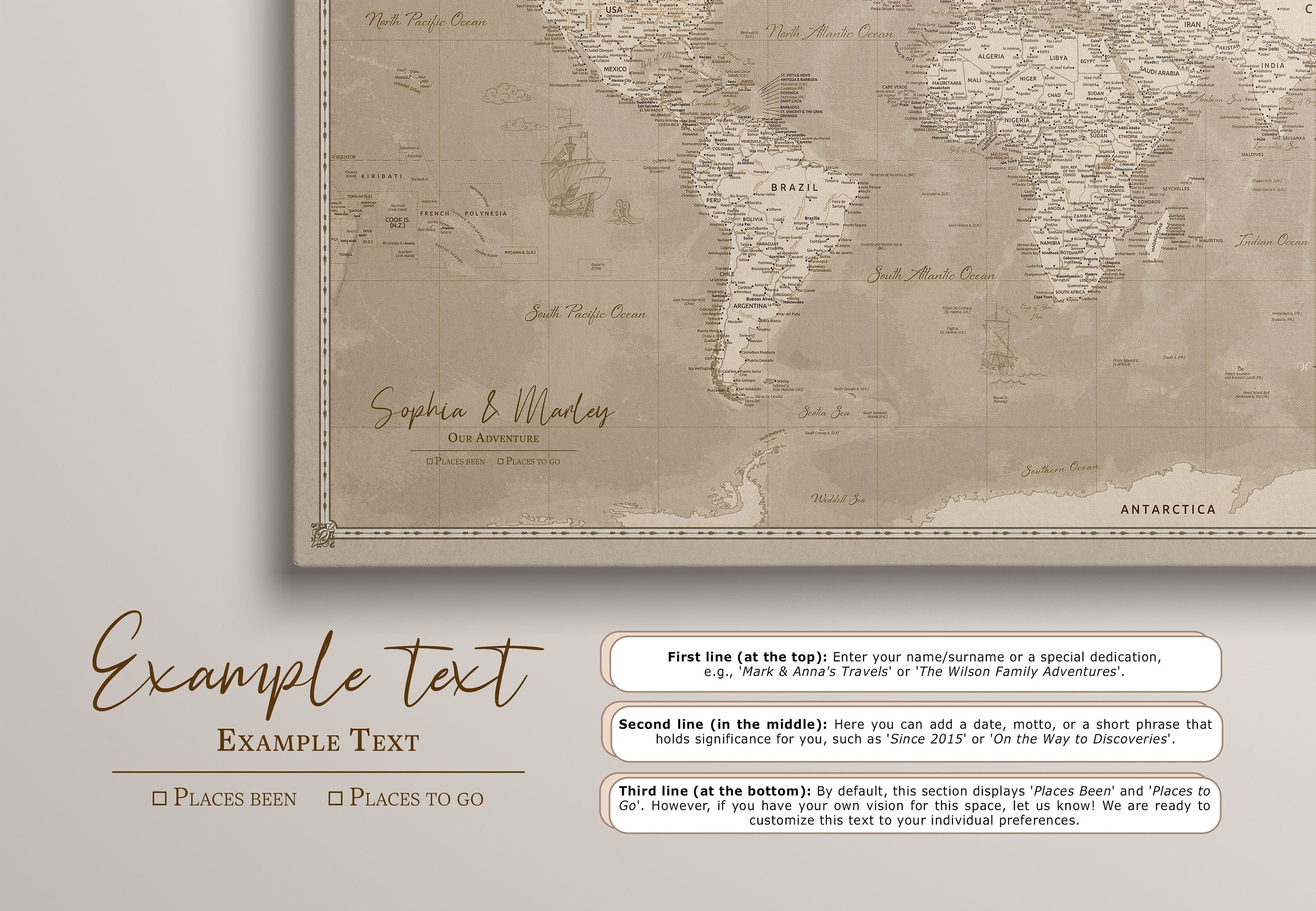 Personalized World Travel Map With Pins Wall Art for Travelers, Custom ...