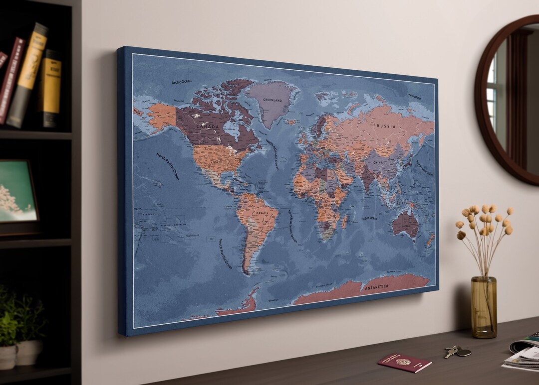 Personalized World Map Canvas Travel Notice Board Home Decor - Etsy