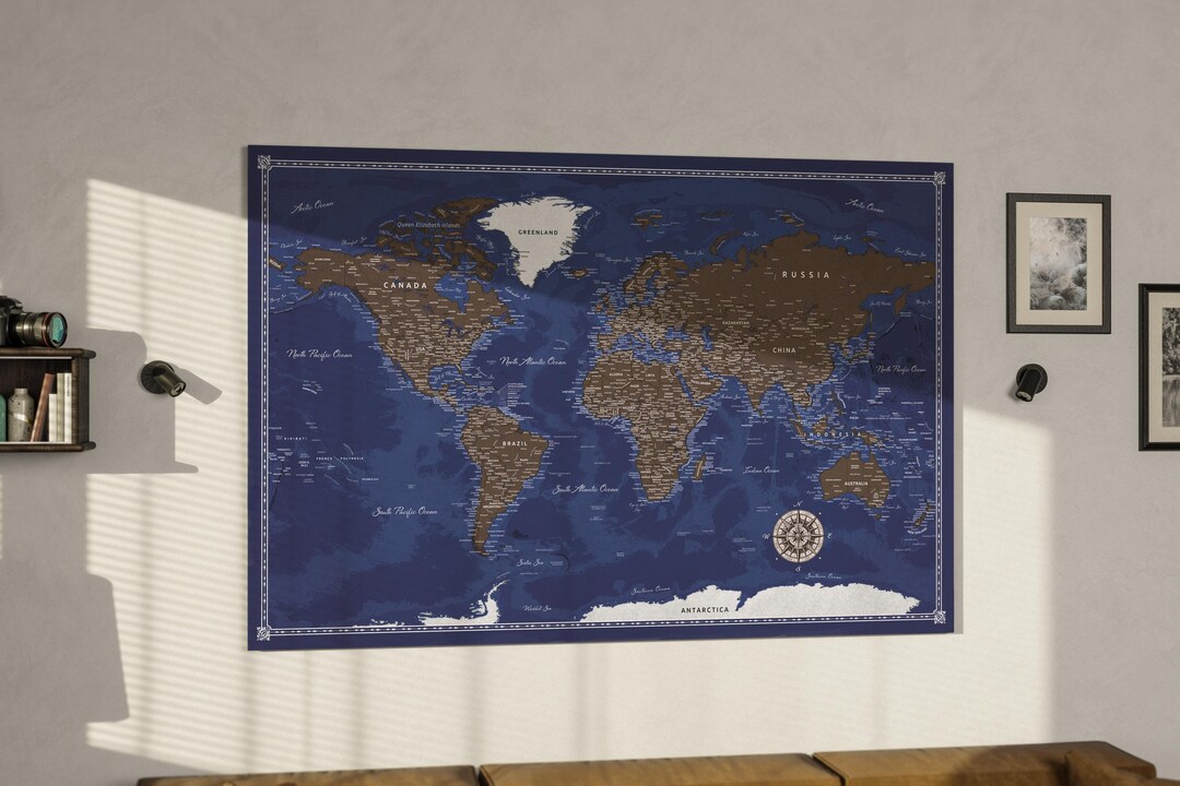 Customized World Travel Map on Canvas With Pins - Ideal for Tracking ...