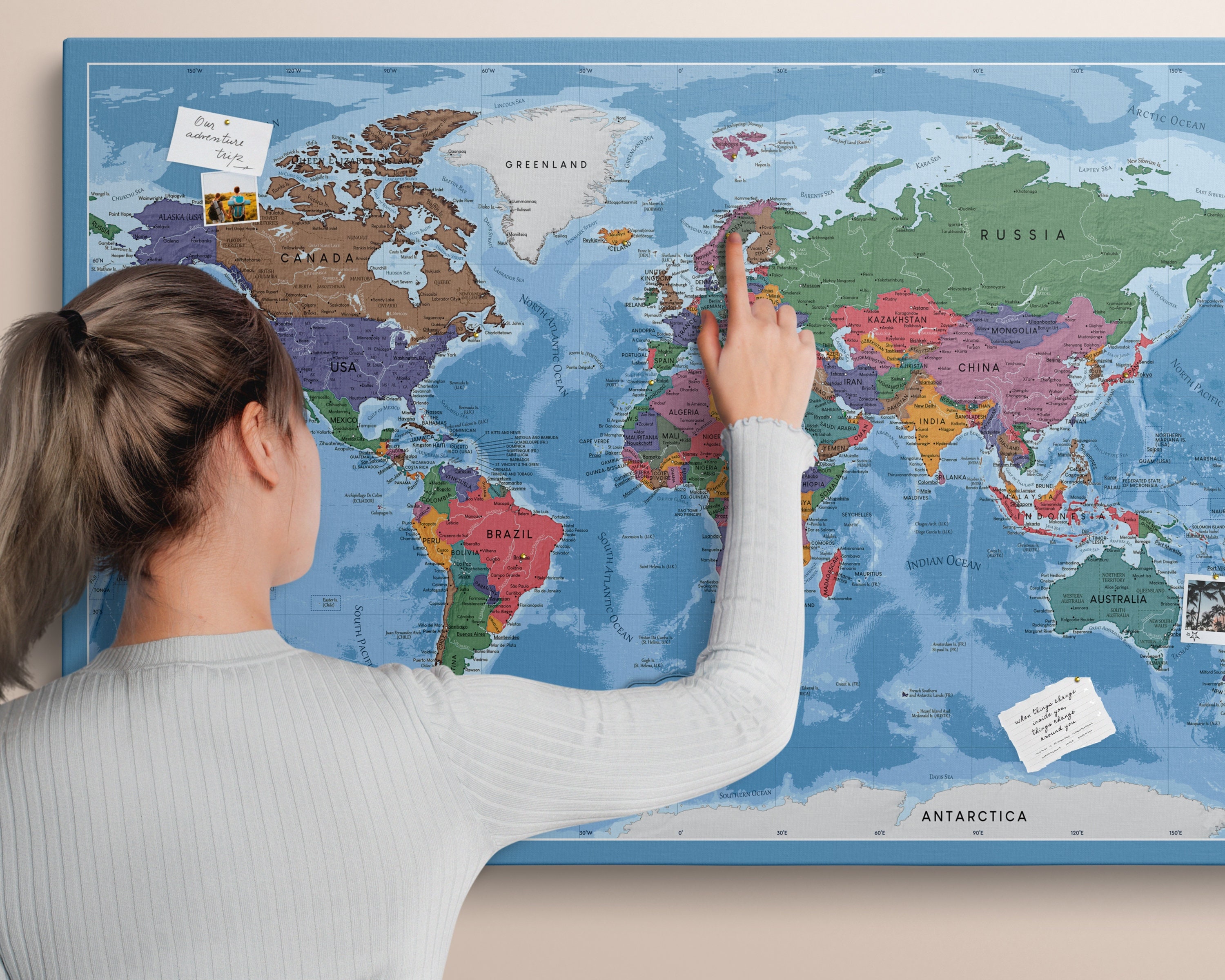 Personalized Travel World Map Push Pin Canvas Pinboard Handmade Home ...