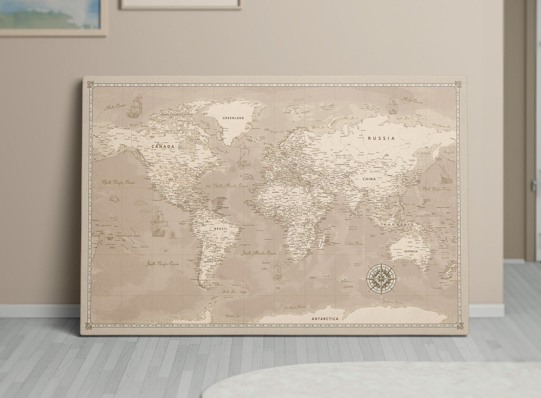 Personalized World Travel Map With Pins Wall Decor Pushpin Cork Board ...