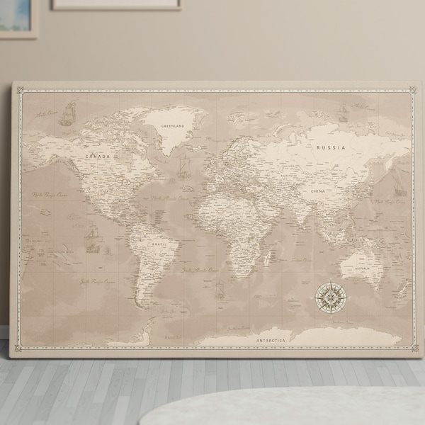 Linen World Map - Etsy