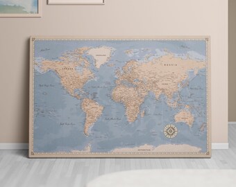 Custom Pushpin World Map Canvas Modern Travel Pinboard for - Etsy