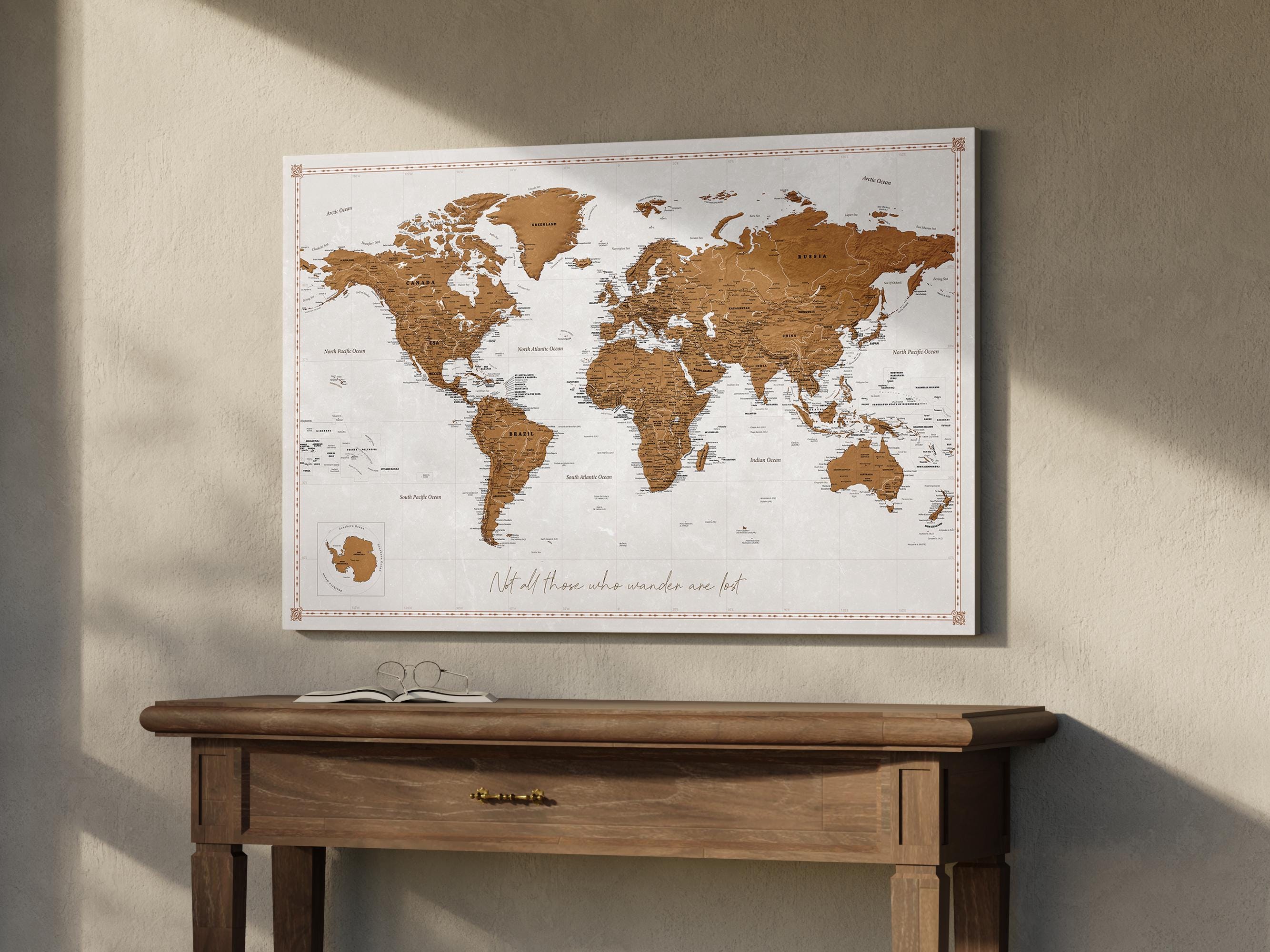 Personalized World Map Pinboard Canvas Wall Art Push Pin Travel Map ...