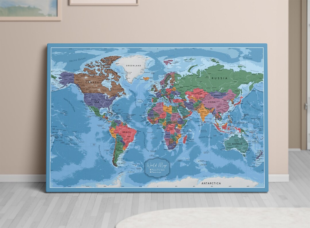 Personalized Travel World Map Push Pin Canvas Pinboard Handmade Home ...