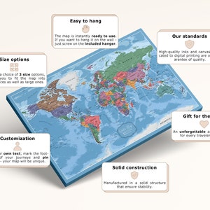 Personalized Travel World Map Push Pin Canvas Pinboard Handmade Home ...