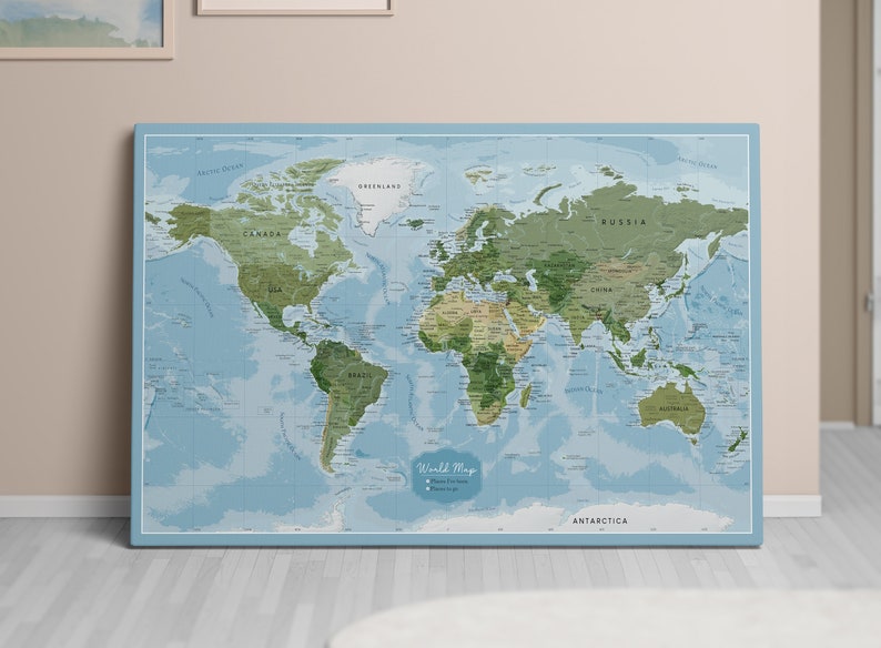 Personalized Pinboard Travel World Map Canvas Handmade Home Decor ...