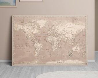Custom Pushpin World Map Canvas Modern Travel Pinboard for - Etsy