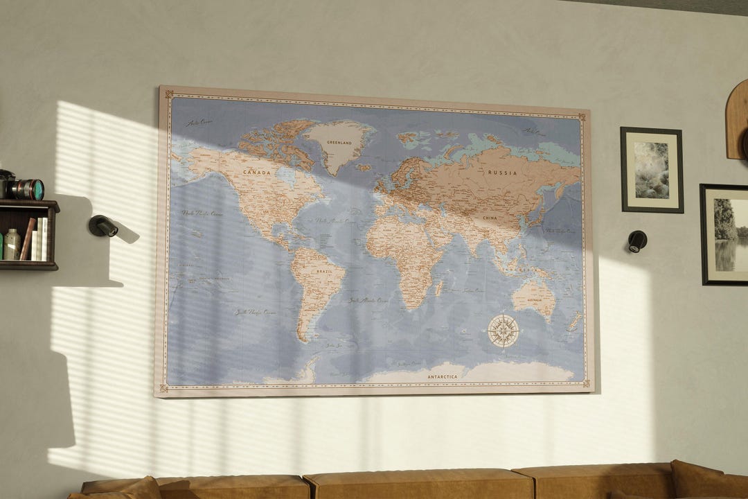 Personalized World Map Canvas Pinboard With Pins – Push Pin Travel Map ...