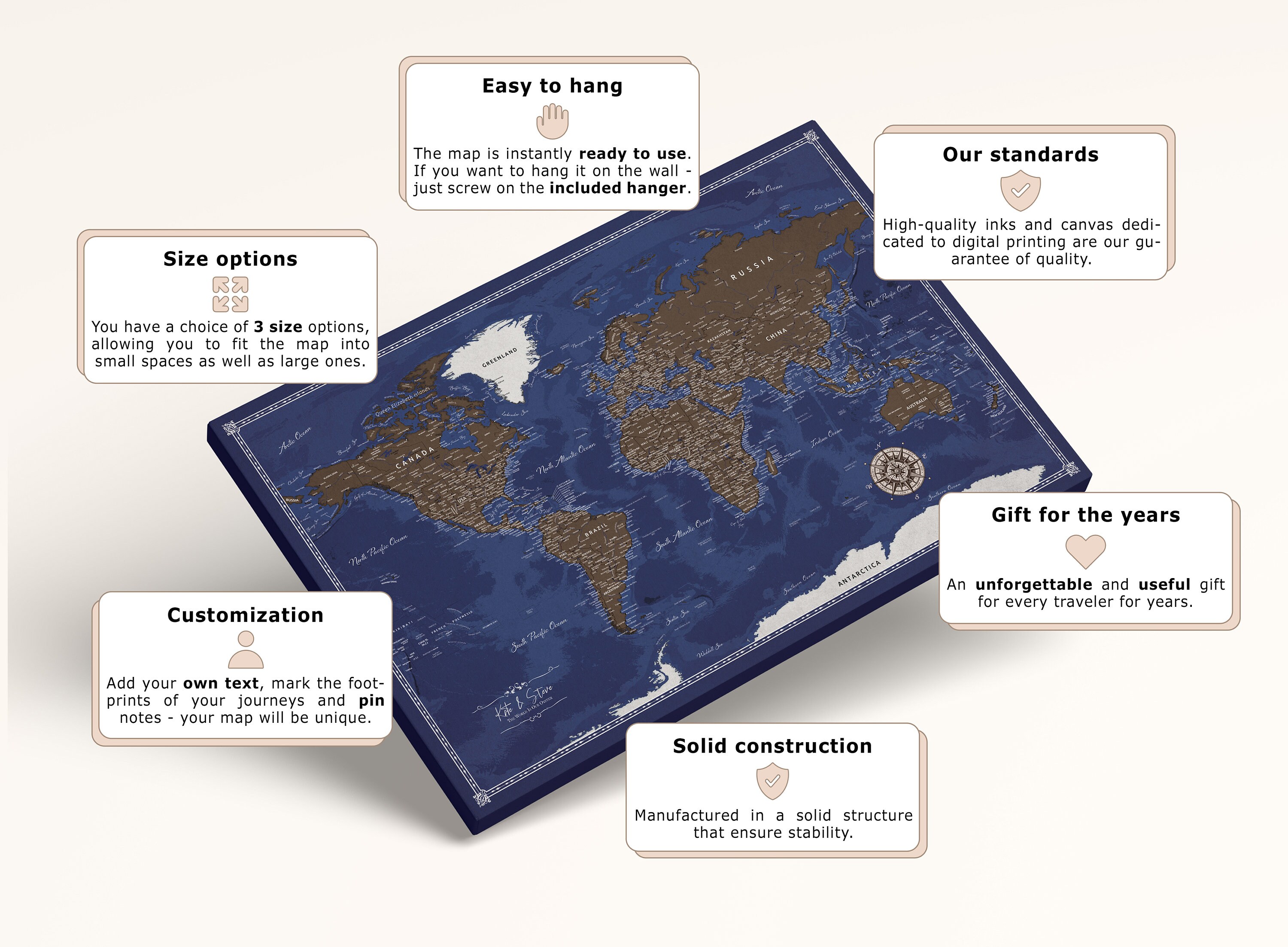 Customized World Travel Map on Canvas With Pins Ideal for Tracking ...