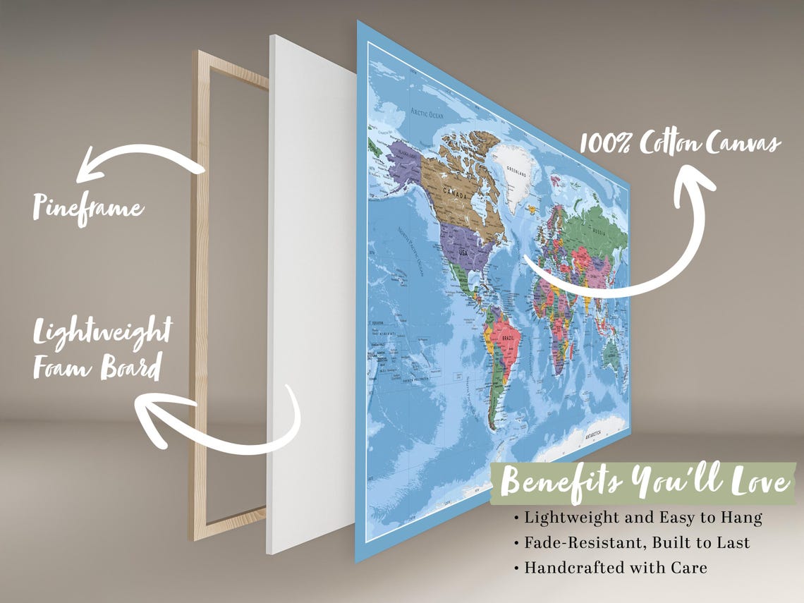 Personalized Push Pin World Map on Canvas: Travel Tracker Pinboard - Etsy