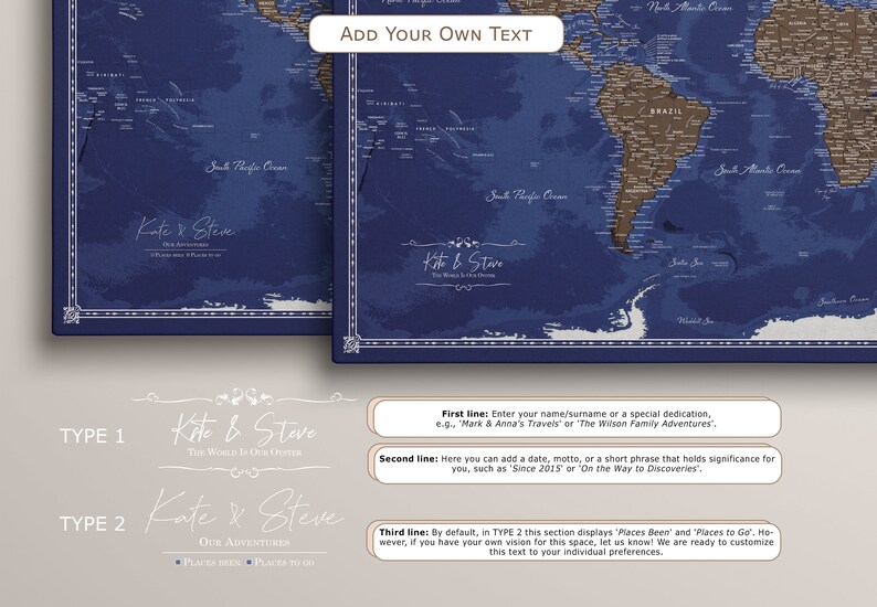 Customized World Travel Map on Canvas With Pins Ideal for Tracking ...